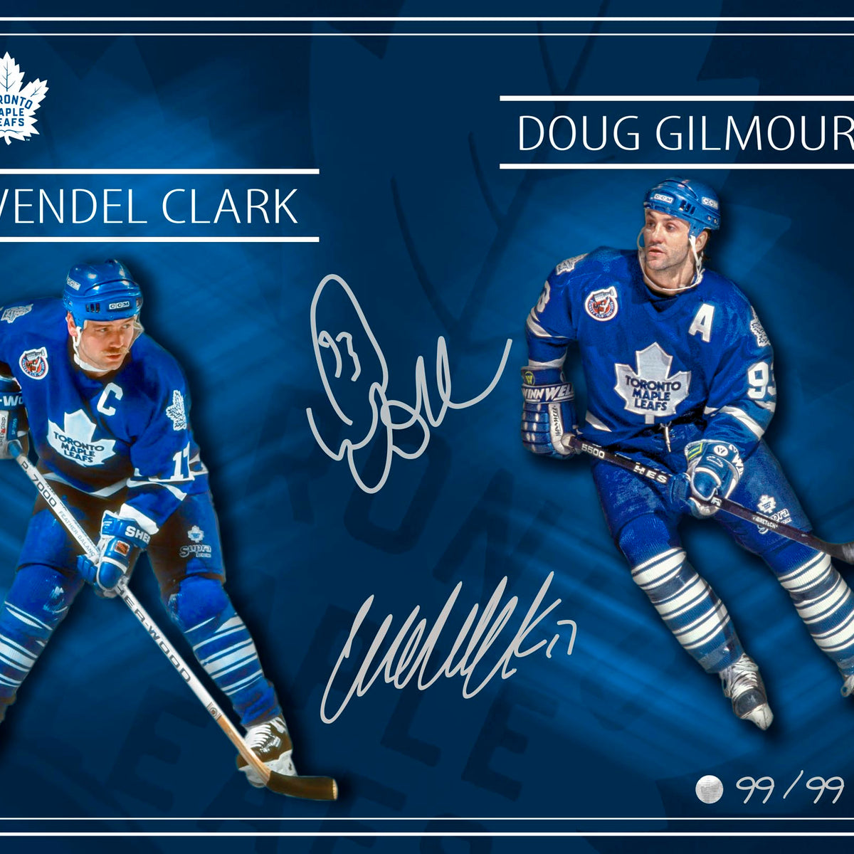 Doug Gilmour / Wendel Clark Dual-Signed 11x14 Photo Maple Leafs L/E 99 ...